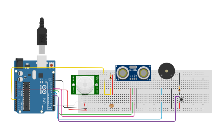 Circuit design 2- Sistema de Alarme Completo com Sensores ... - P2 - Tinkercad