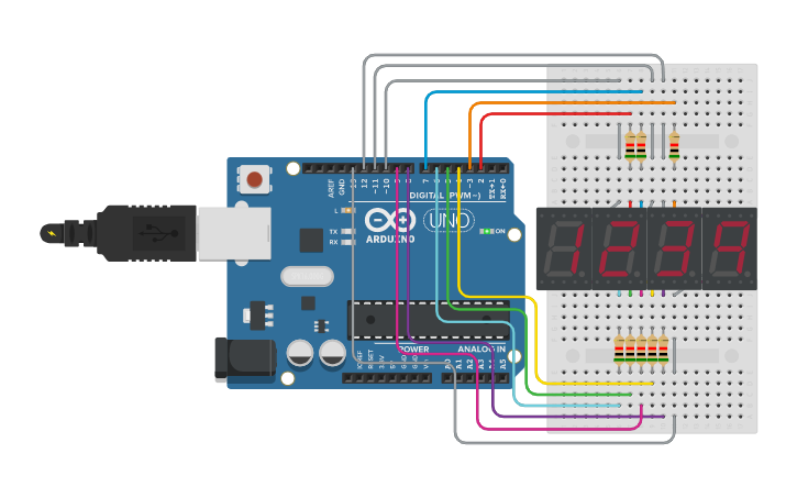Circuit design 4 Digit Counter - Tinkercad