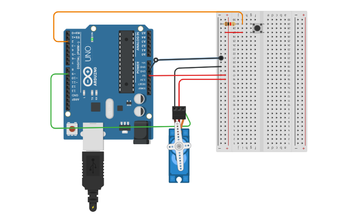 Circuit design Module 9: Part 4: Button and Servo Motor - Tinkercad
