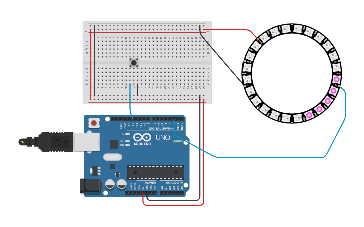 Circuit design Neopixels con Tap-Tempo | Tinkercad
