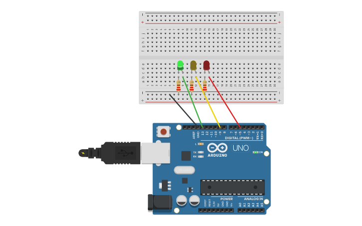Circuit design Circuito semáforo - Tinkercad