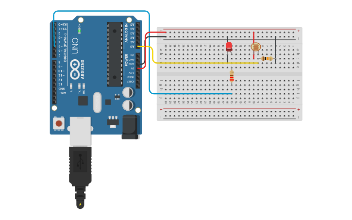 Circuit design fotoresistore | Tinkercad