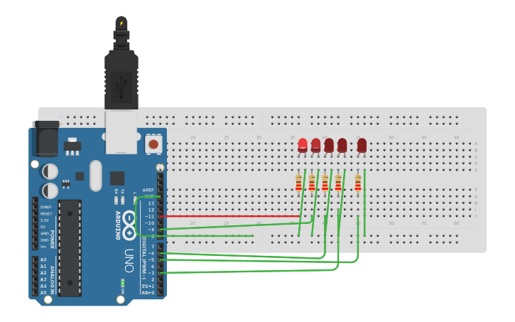 Circuit design Exercicio Porta PWM - Tinkercad