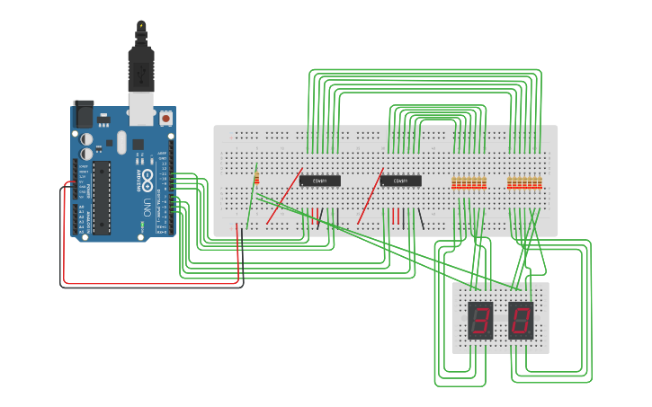 Circuit design Contador 0 a 99 | Tinkercad Circuit design Contador 0 a 99 | Tinkercad