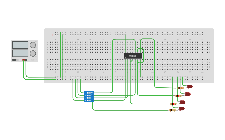 Circuit design Gray to binary converter - Tinkercad