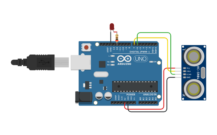 Circuit design Ultrasonic Object Detector - Tinkercad