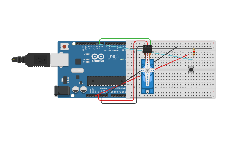 Circuit design Servo motor with button | Tinkercad