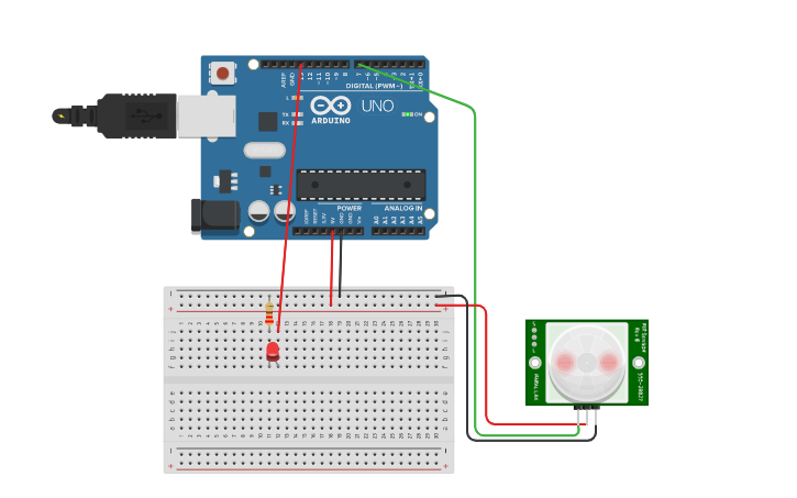 Circuit design Sensor PIR con Arduino - Tinkercad Circuit design Sensor PIR con Arduino - Tinkercad