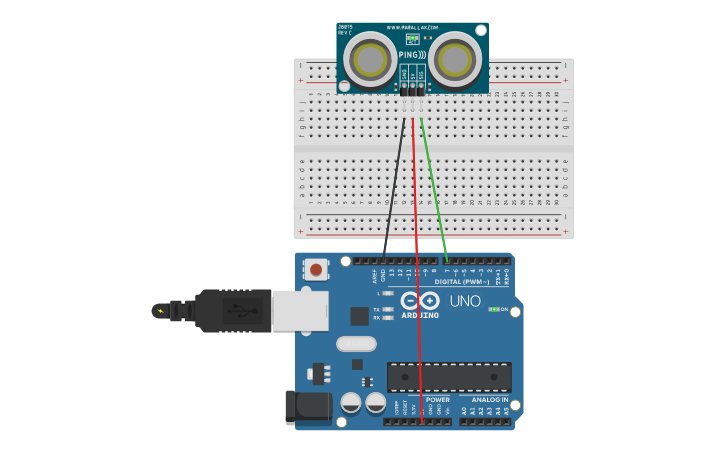 Circuit design Ultrasonic Distance Sensor | Tinkercad