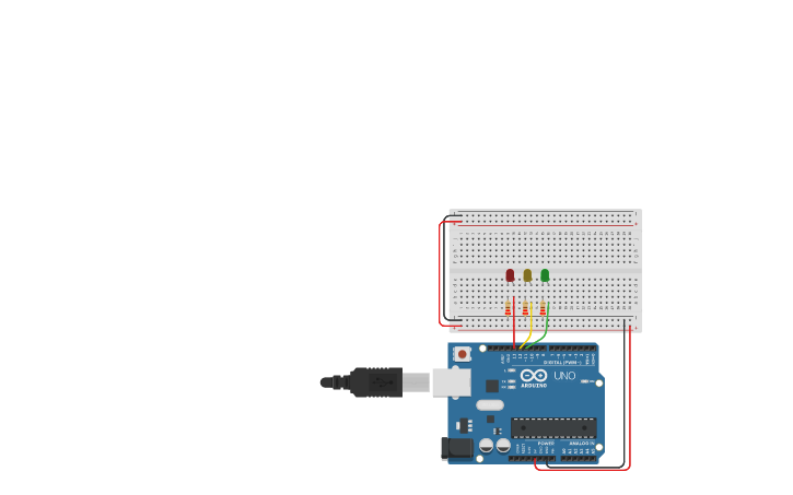 Circuit design 3 LEDs blinking - Tinkercad