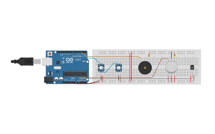 Circuit design Fire Alarm / Temperature Observation - Tinkercad