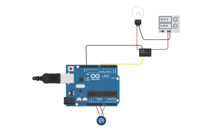 Circuit design Montaje Arduino Relé - Tinkercad