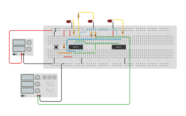 Circuit design Assignment1 3 - bit shift register simulation (Left - Right) - Tinkercad
