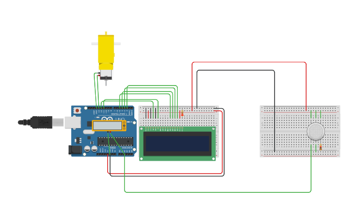 Circuit design Solar pannel Dust Sensor Arduino with LCD - Tinkercad