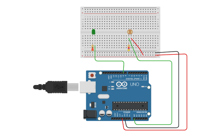 Circuit design How to use Photoresistor LDR sensor (Analog Input) - Tinkercad