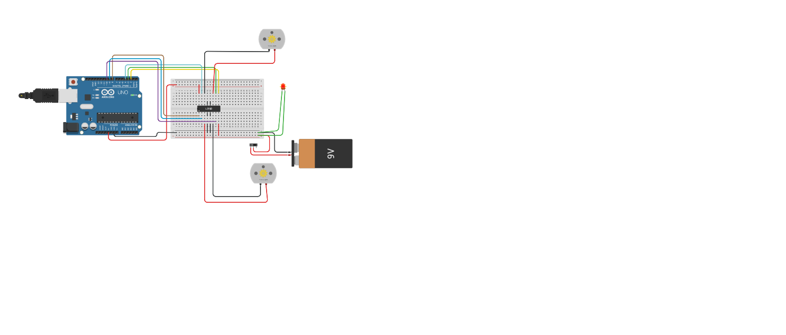 Circuit design 2 DC motors with L293D and Arduino - Tinkercad