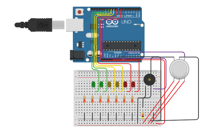 Circuit design 7 leds | Tinkercad