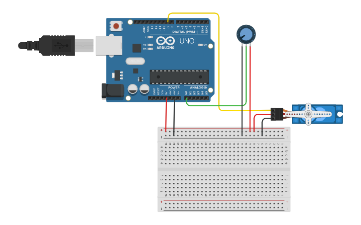 Circuit design Servomotor y Potenciómetro | Tinkercad