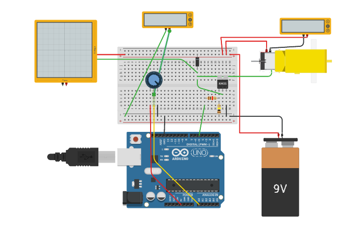 Circuit design Ejercicio 9: Control de velocidad de un motor CC - Tinkercad