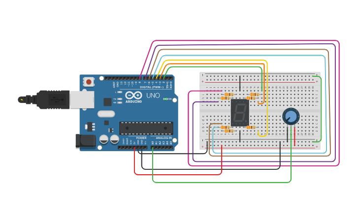 Circuit Design Display De 7 Con Potenciometro Tinkercad