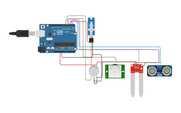 Circuit Design Sensores Y Servo Motor Tinkercad