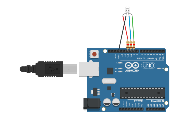 Circuit design RGB LED BLINKING WITH RESISTOR - Tinkercad