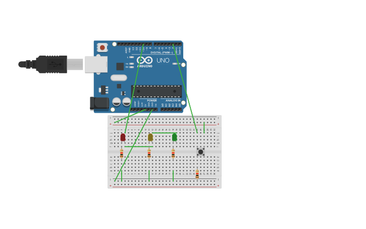 Circuit design 3LED 1 output | Tinkercad