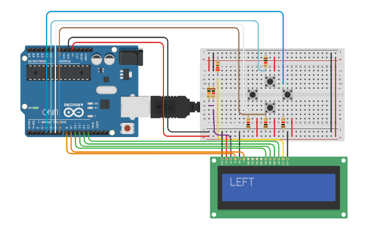 Circuit Design Lcd With Pushbuttons Tinkercad