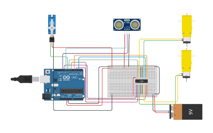 Circuit design CARRO EVASOR DE OBSTACULOS V1 - Tinkercad