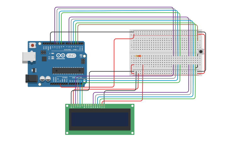 Circuit design Arduino LCD 16x2 Jump Game - Tinkercad Circuit design Arduino LCD 16x2 Jump Game - Tinkercad