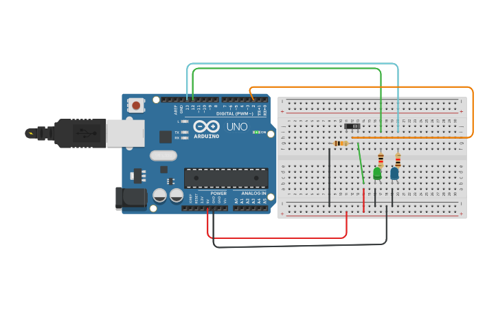 Circuit design controling LED using switch - Tinkercad
