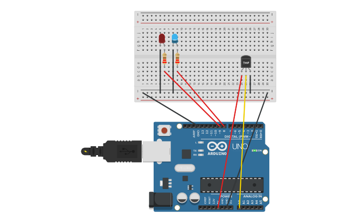 Circuit design temperature sensor - Tinkercad