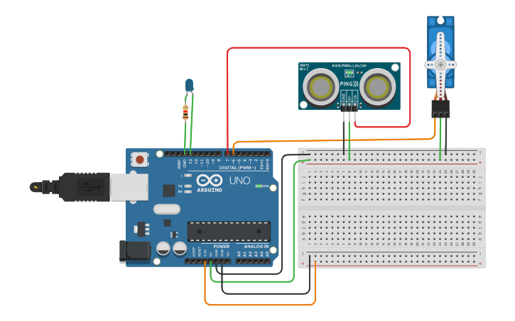 Circuit Design Ultrasonic Sensor And Servo Motor Tinkercad