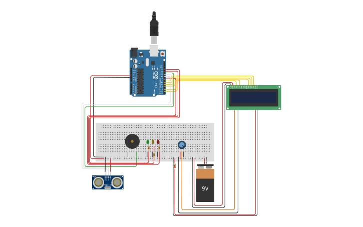 Circuit design Sensor de distância | Tinkercad