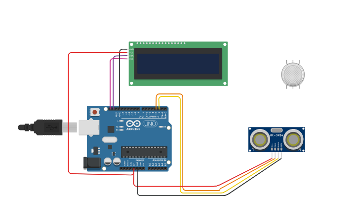 Circuit design ultrasonic sensor - Tinkercad
