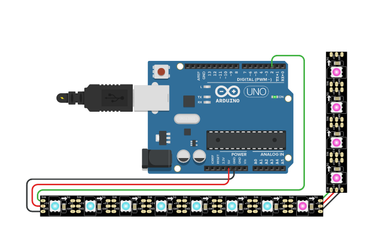 Circuit design NeoPixel WS2812 RGB LED'S - Tinkercad
