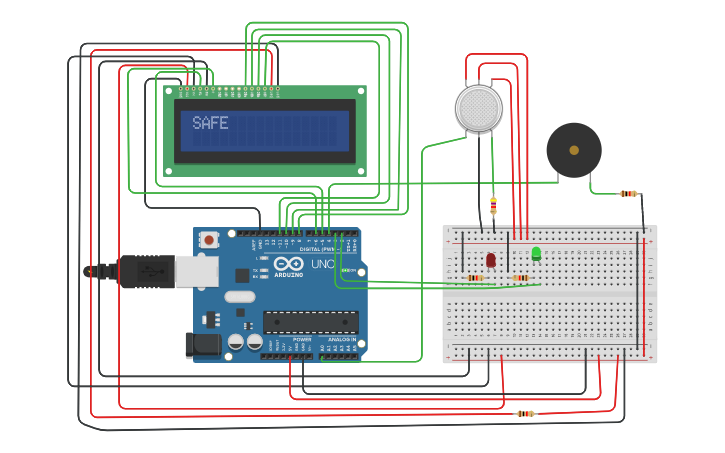 Circuit Design Gas Detecting Alarm System Tinkercad