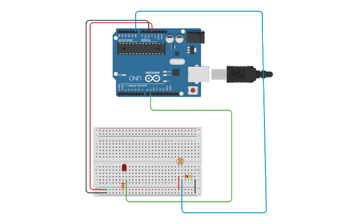 Circuit design Detection of light using photo resistor. - Tinkercad Circuit design Detection of light using photo resistor. - Tinkercad