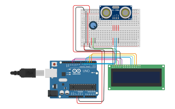 Circuit design Ultrasonic Sensor - Tinkercad