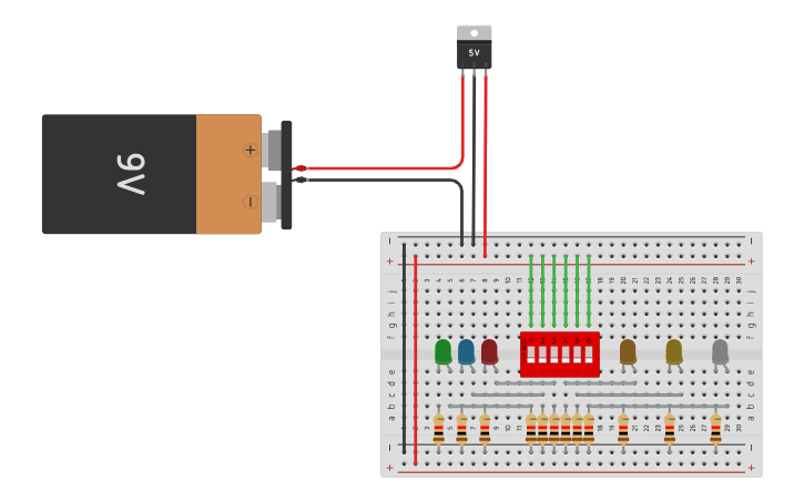 Circuit Design Circuito 7 6leds Con Switch Tinkercad