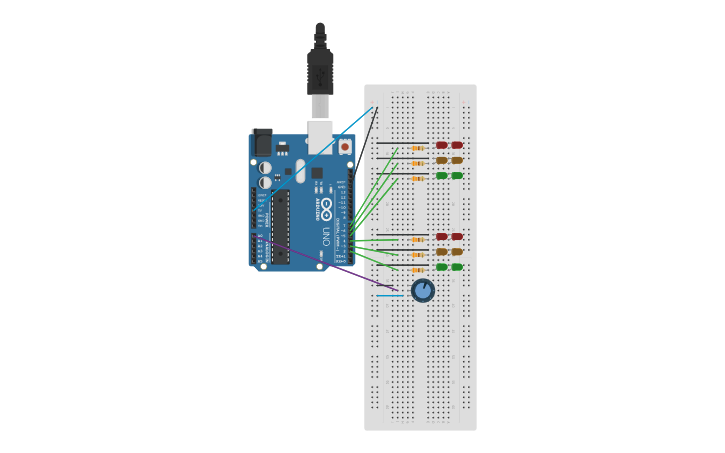 Circuit design 4 feux tricolores - Tinkercad