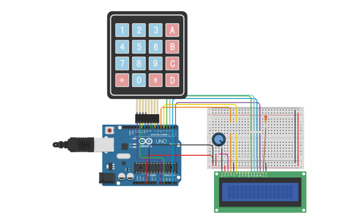 Circuit design Keypad y LCD | Tinkercad