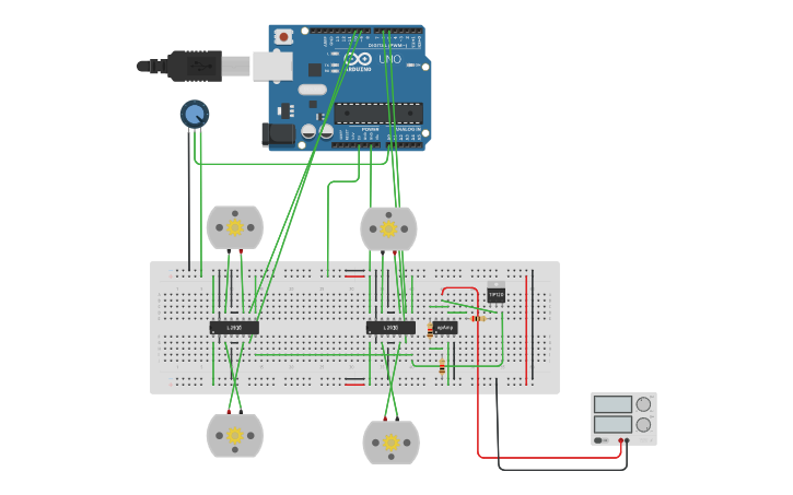 Circuit Design Controlador 4 Motores Tinkercad