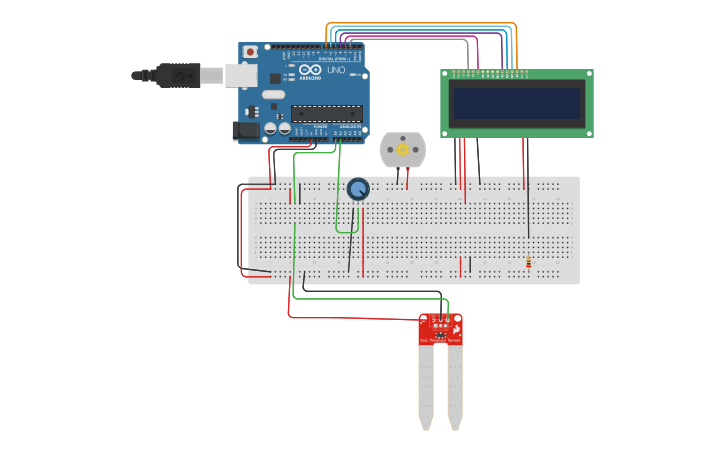 Circuit design Soil Moisture Sensor - Tinkercad