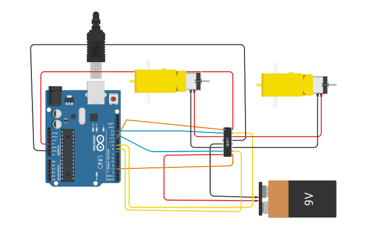 Circuit design 2WD Motor Run - Tinkercad