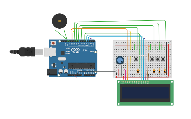 Circuit design Arduino juke box with menu | Tinkercad
