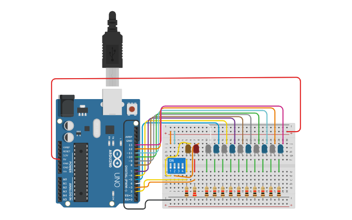 Circuit design Secuencias de leds con Arduino - Tinkercad
