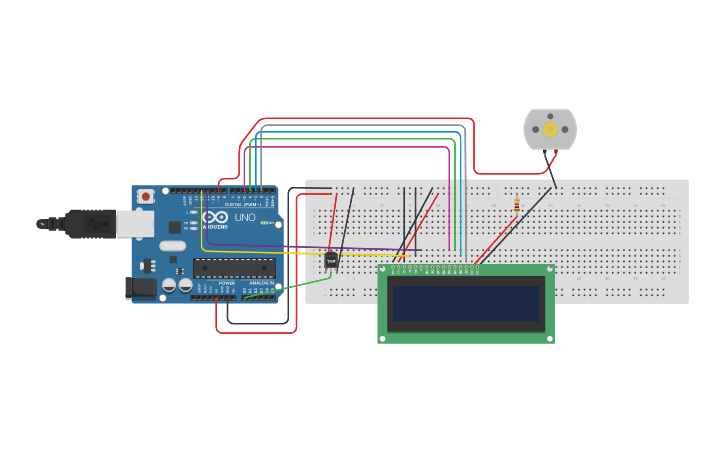 Circuit Design Temperature Based Fan Speed Controller Tinkercad