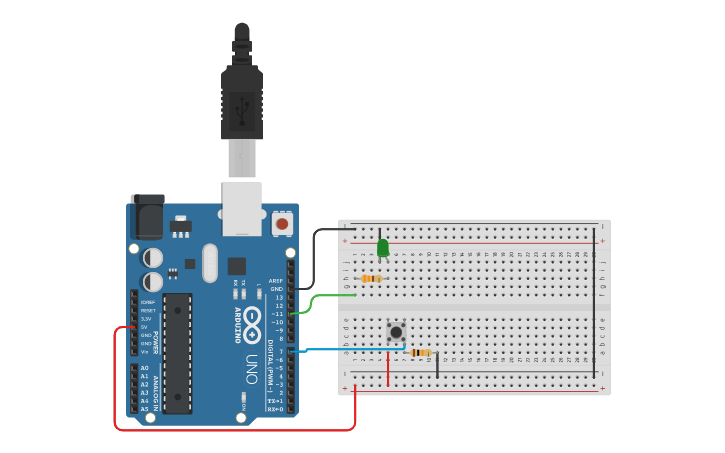 Circuit design Push Button and LED - Tinkercad