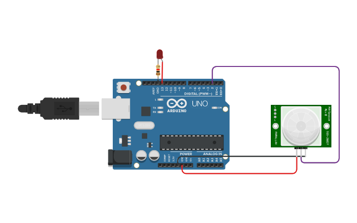 Circuit design PIR sensor - Tinkercad